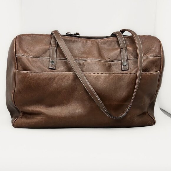 Levenger | Bags | Levenger Tote Genuine Leather Shoulder Bag W Canvas ...